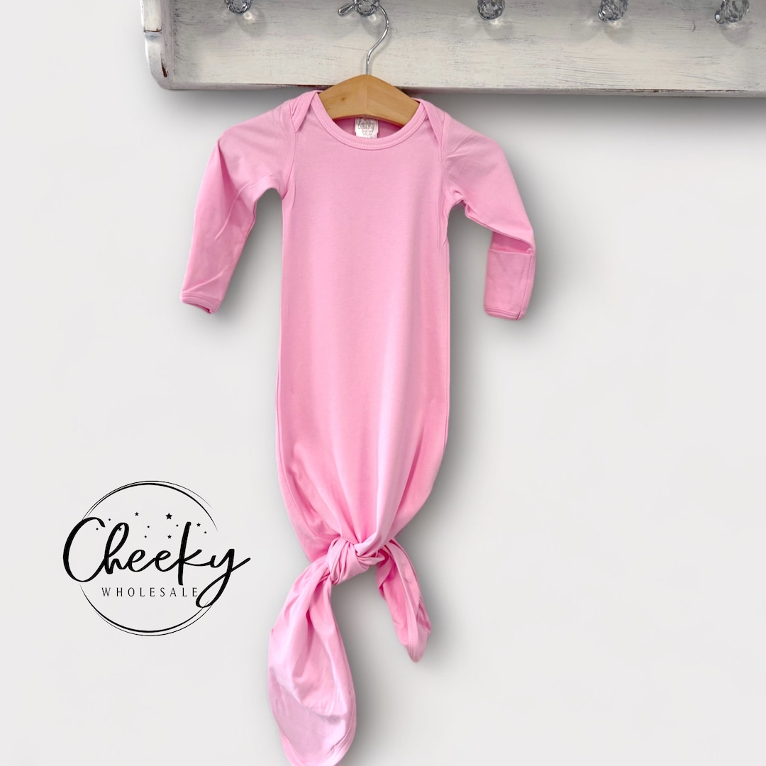 Blank Pink Baby Girl Cotton Knotted Gown Newborn Take Home Gown; 3 ...