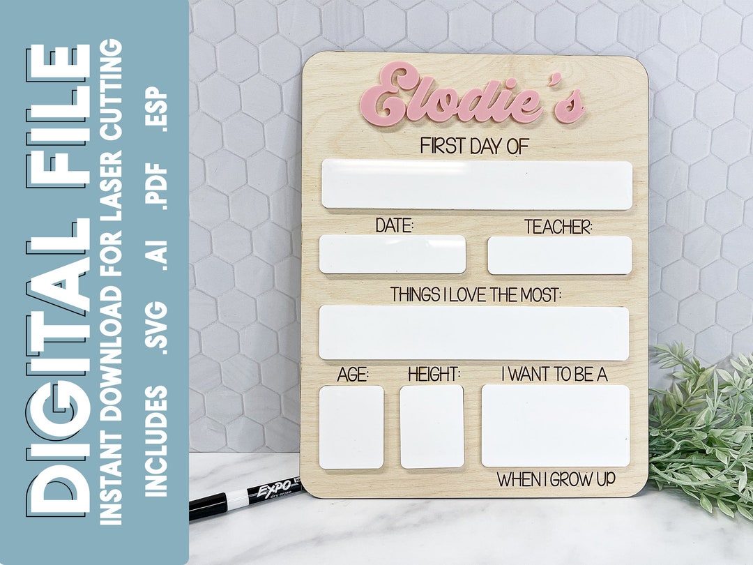 Laser File SVG Reusable Back to School Dry Erase Sign Instant Digital ...