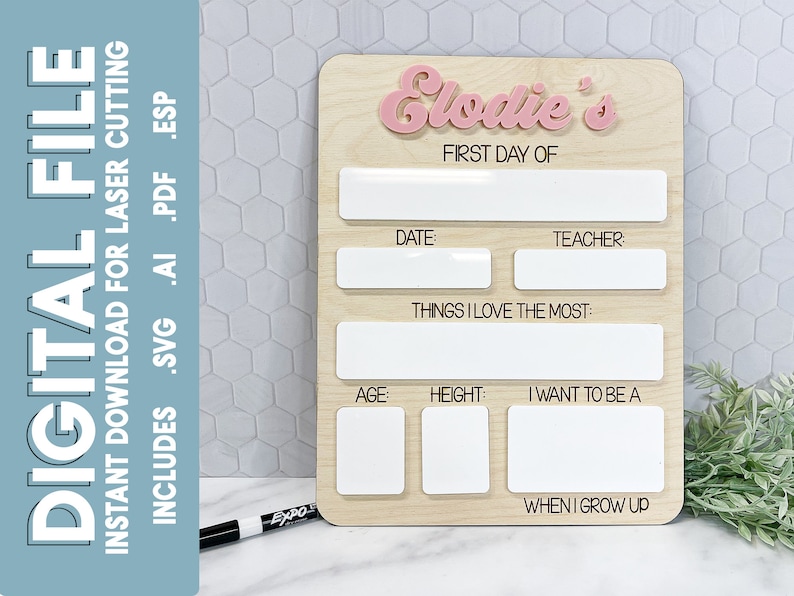 Laser File SVG Reusable Back to School Dry Erase Sign Instant Digital ...