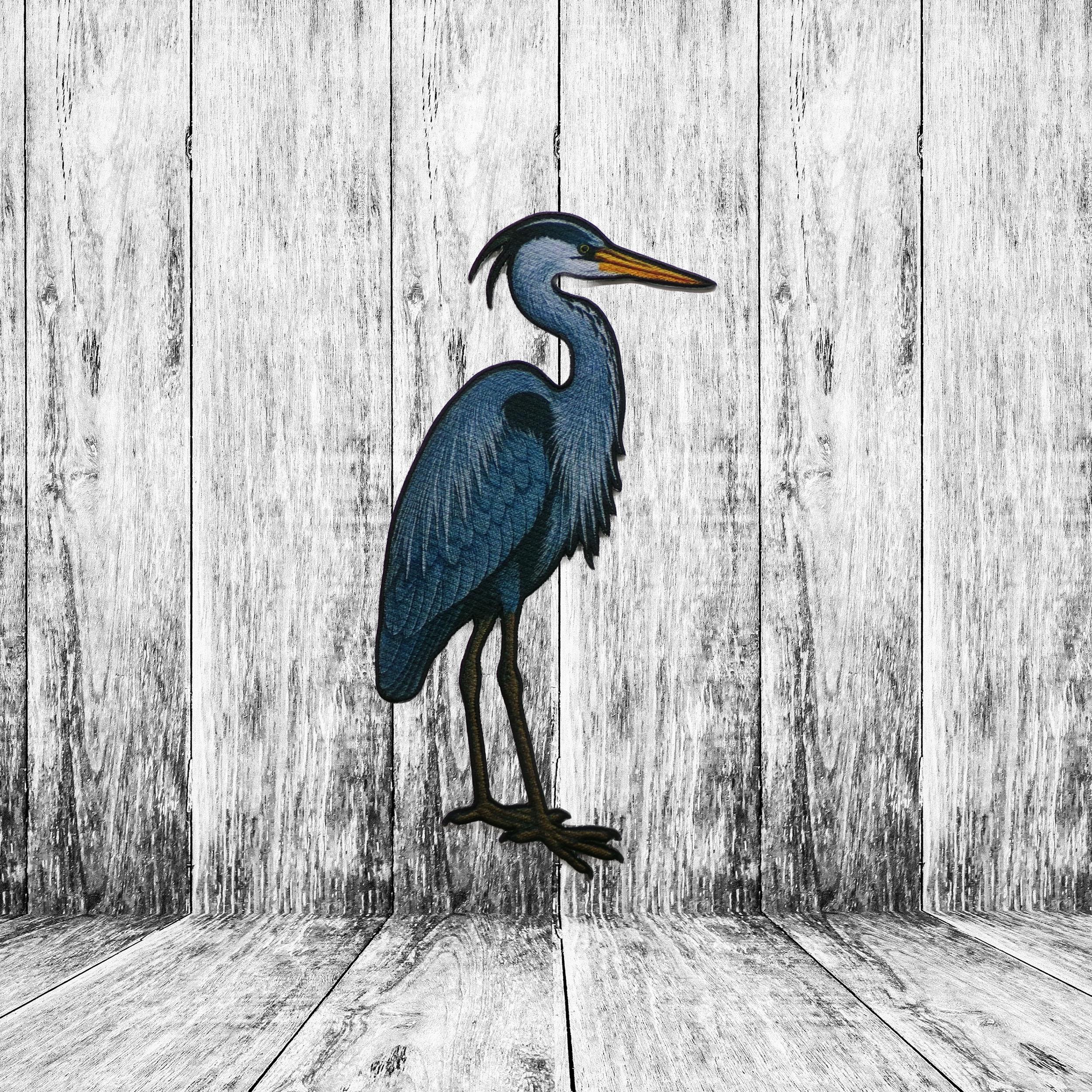 Huge Great Blue Heron Bird Iron on Patch/nature Badge/bird Watching/sew ...