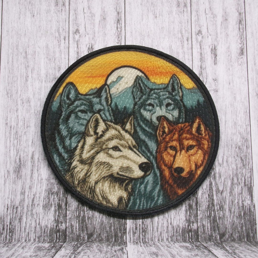 Wolf Pack Patch Iron-on Applique for Jacket, Clothing, Backpack, Tote Bag, Vest, Wild Kin Badge ...
