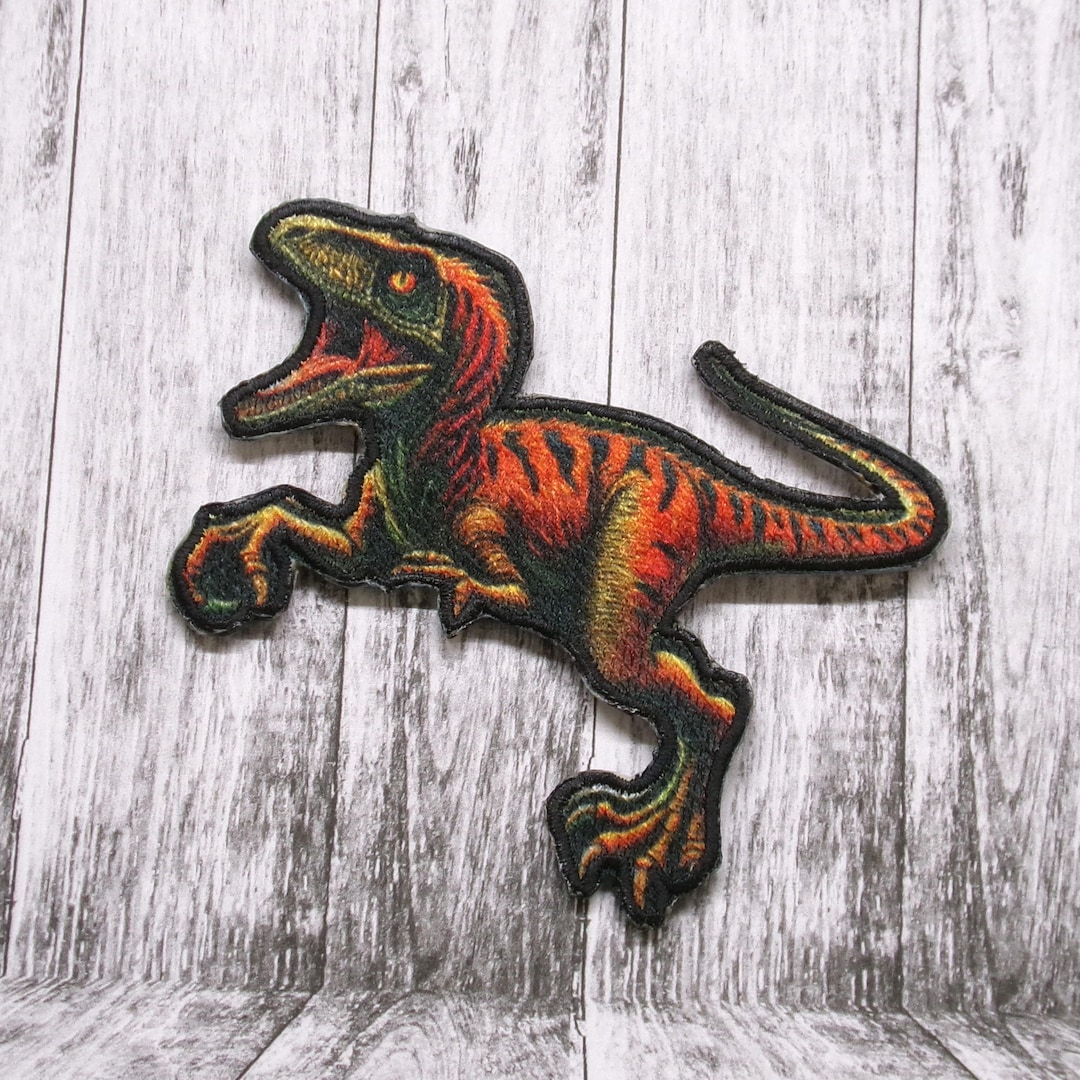 Velociraptor Dinosaur Patch Iron-on Applique for Jacket, Backpack, Clothing, Tote Bag ...