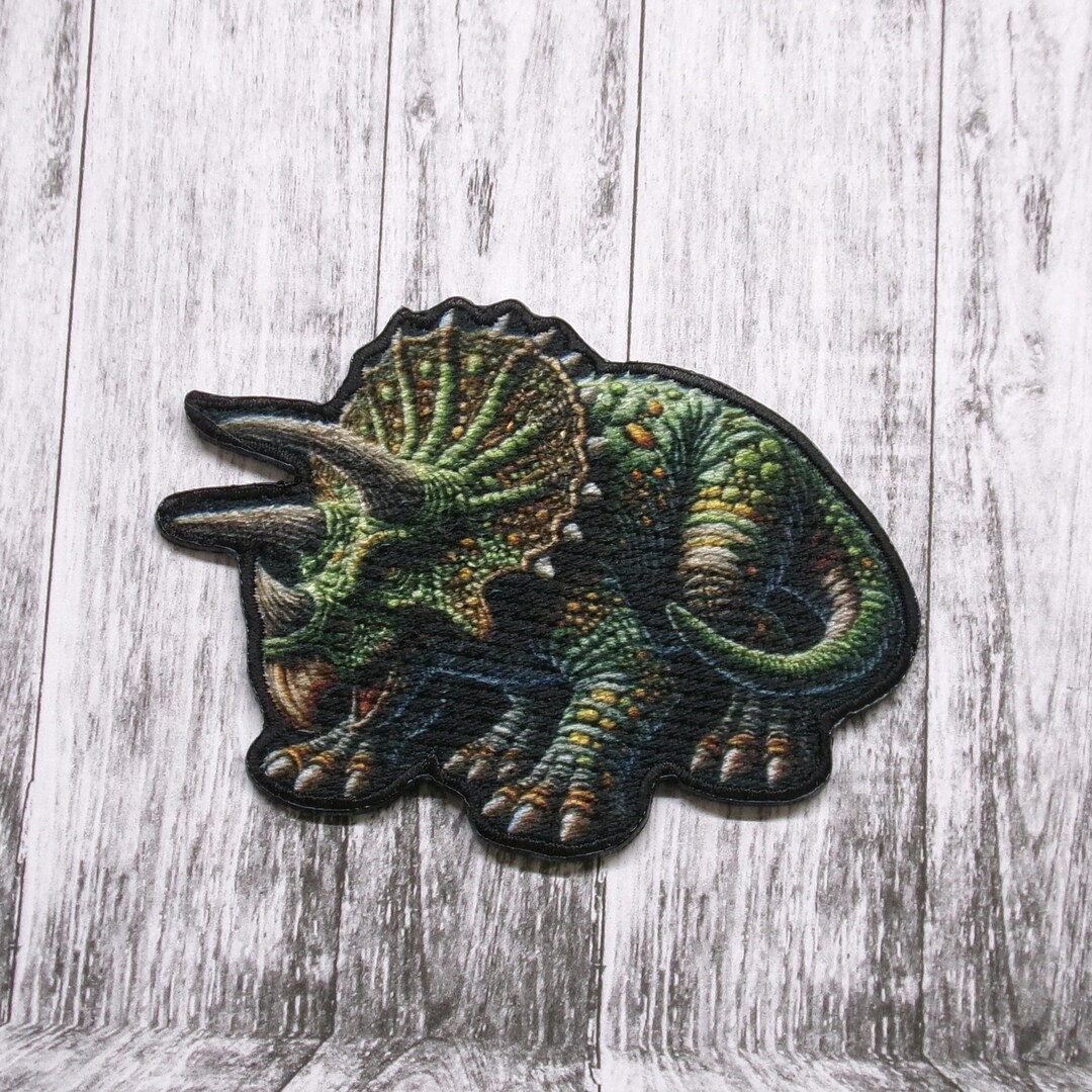 Triceratops Patch Iron-on/sew-on DIY Applique for Vest Jacket Clothing Backpack, Dinosaur Badge ...
