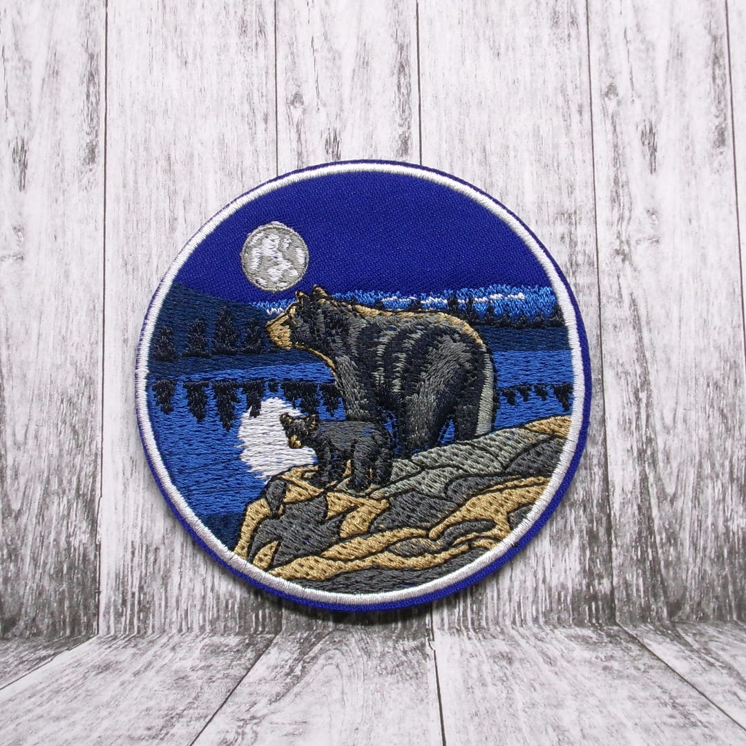 Black Bear & Cub Patch Embroidered Iron-on Applique for Jacket, Clothing, Backpack, Vest ...