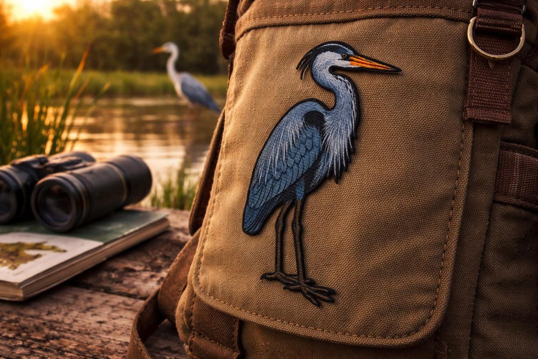 Huge Great Blue Heron Bird Iron on Patch/nature Badge/bird Watching/sew ...