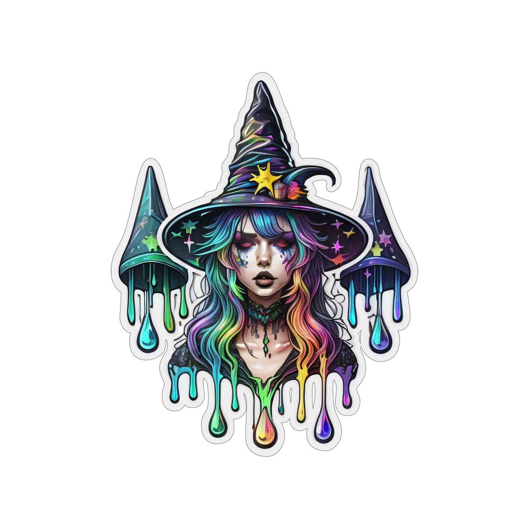 Psychedelic Witch Decal, Colorful Neon Vinyl Stickers Decals, Halloween ...