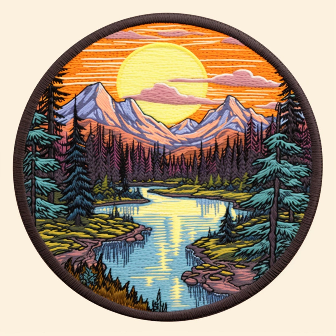 Mountain River Patch Iron-on/sew-on DIY Applique for Vest Jacket Bag ...