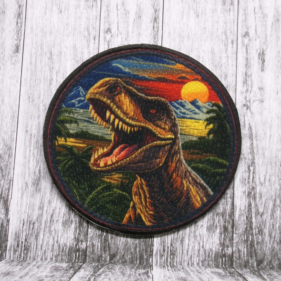 Tyrannosaurus Dinosaur Patch Iron-on Applique for Jacket, Backpack, Clothing, Tote Bag ...
