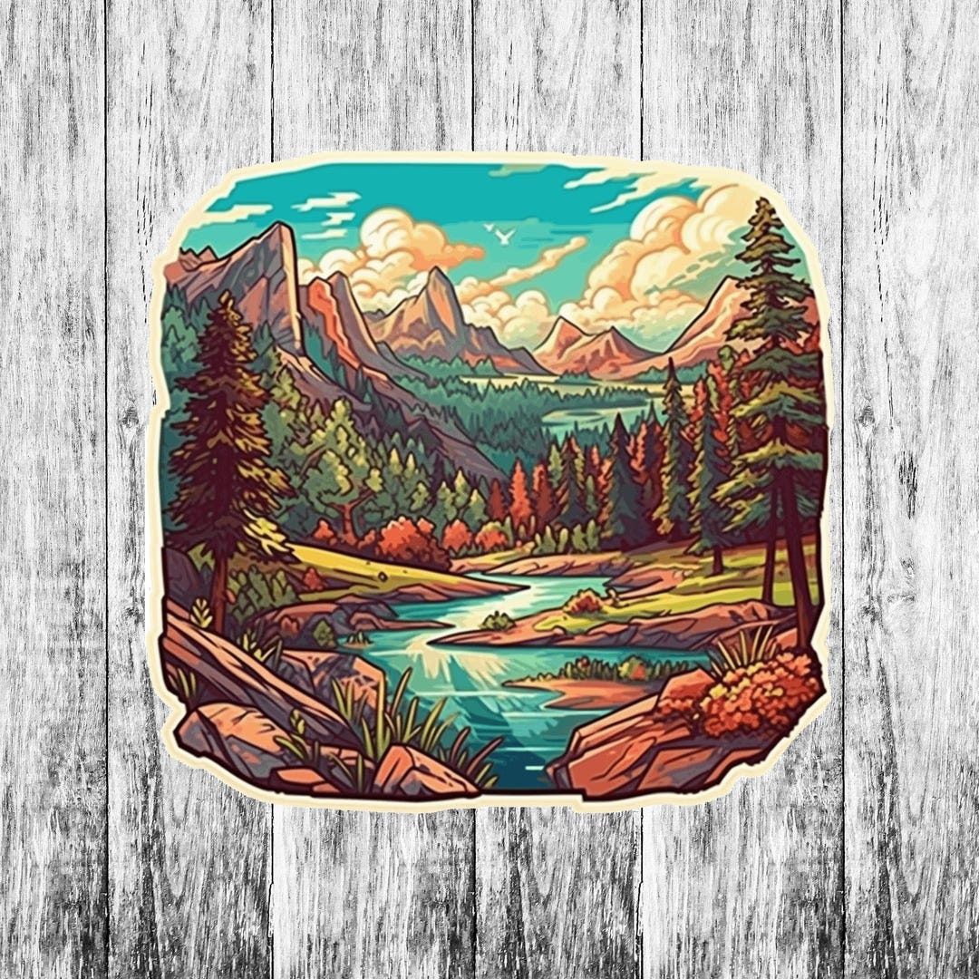 Nature Scene Decal, Forest Lake Sticker, Vinyl Stickers Decals ...