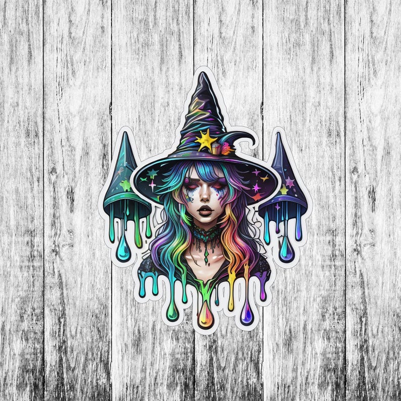 Psychedelic Witch Decal, Colorful Neon Vinyl Stickers Decals, Halloween ...