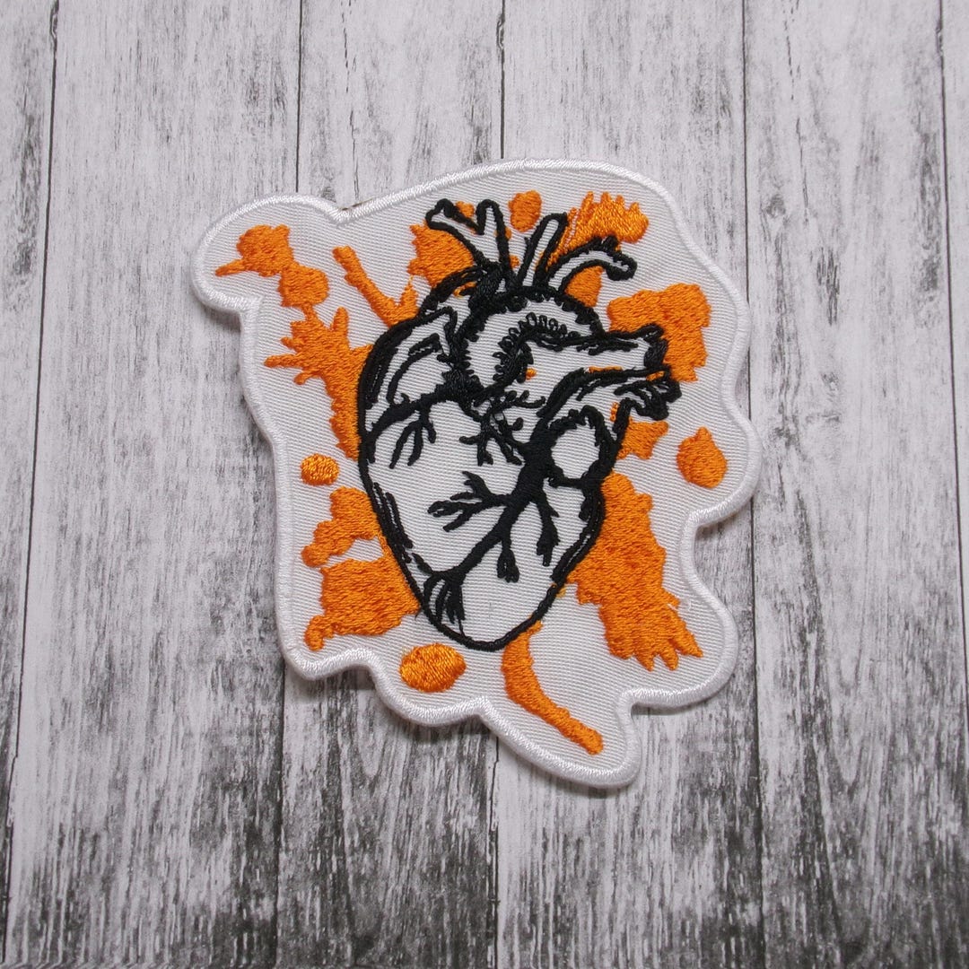 Anatomical Heart Patch Embroidered Iron-on Applique for Jacket ...