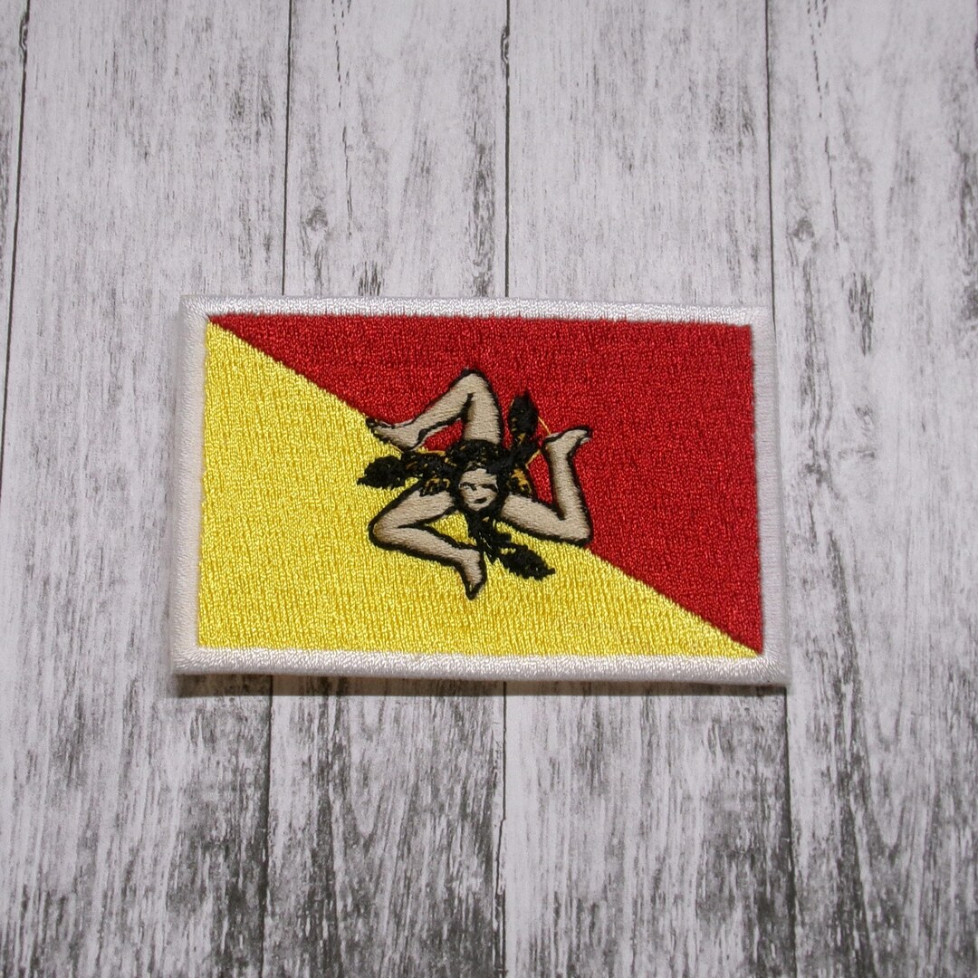 Sicily Flag Embroidered Iron-on Patch ITALIAN ITALY Sicilia APPLIQUE Trinacria for Vest Jacket ...