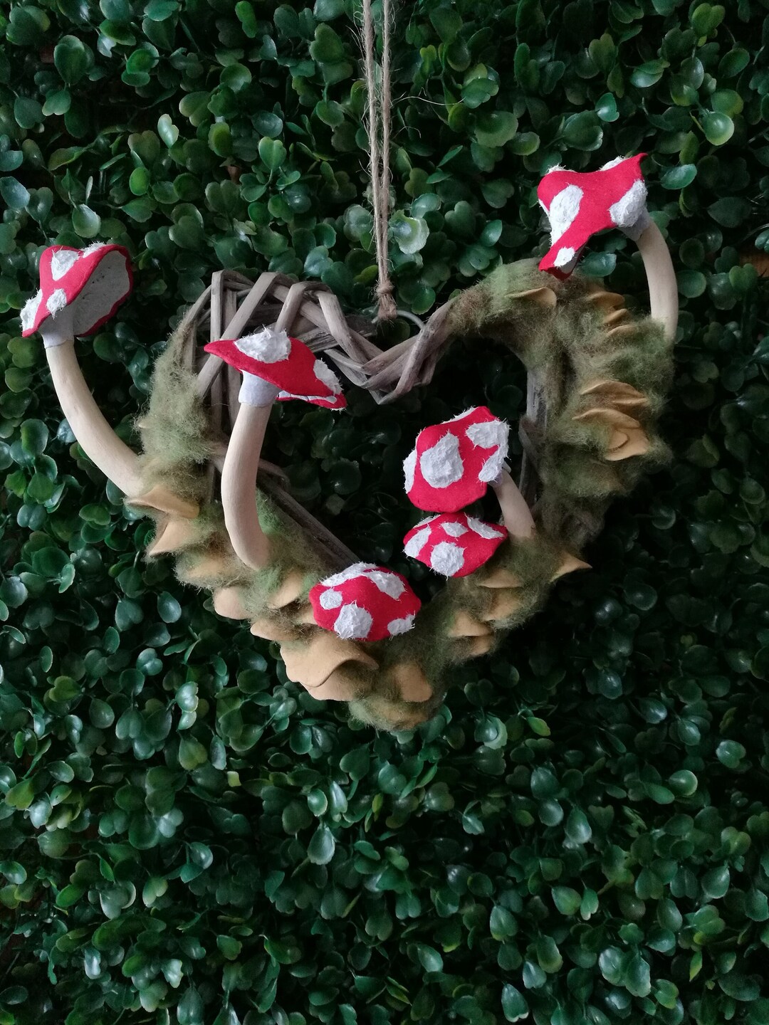 Fuzzy Mushroom Moss Heart Wreath With Toadstools, Faerie Wreath Wall Hanging, Cottage Core Home ...