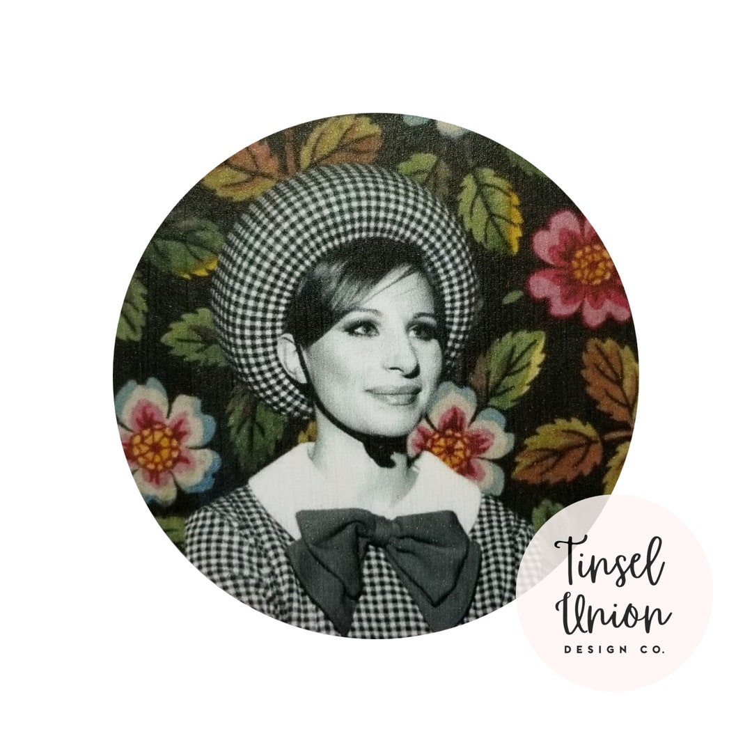 Barbra Streisand, Handmade Wooden Ornament or Magnet, Vintage Floral ...