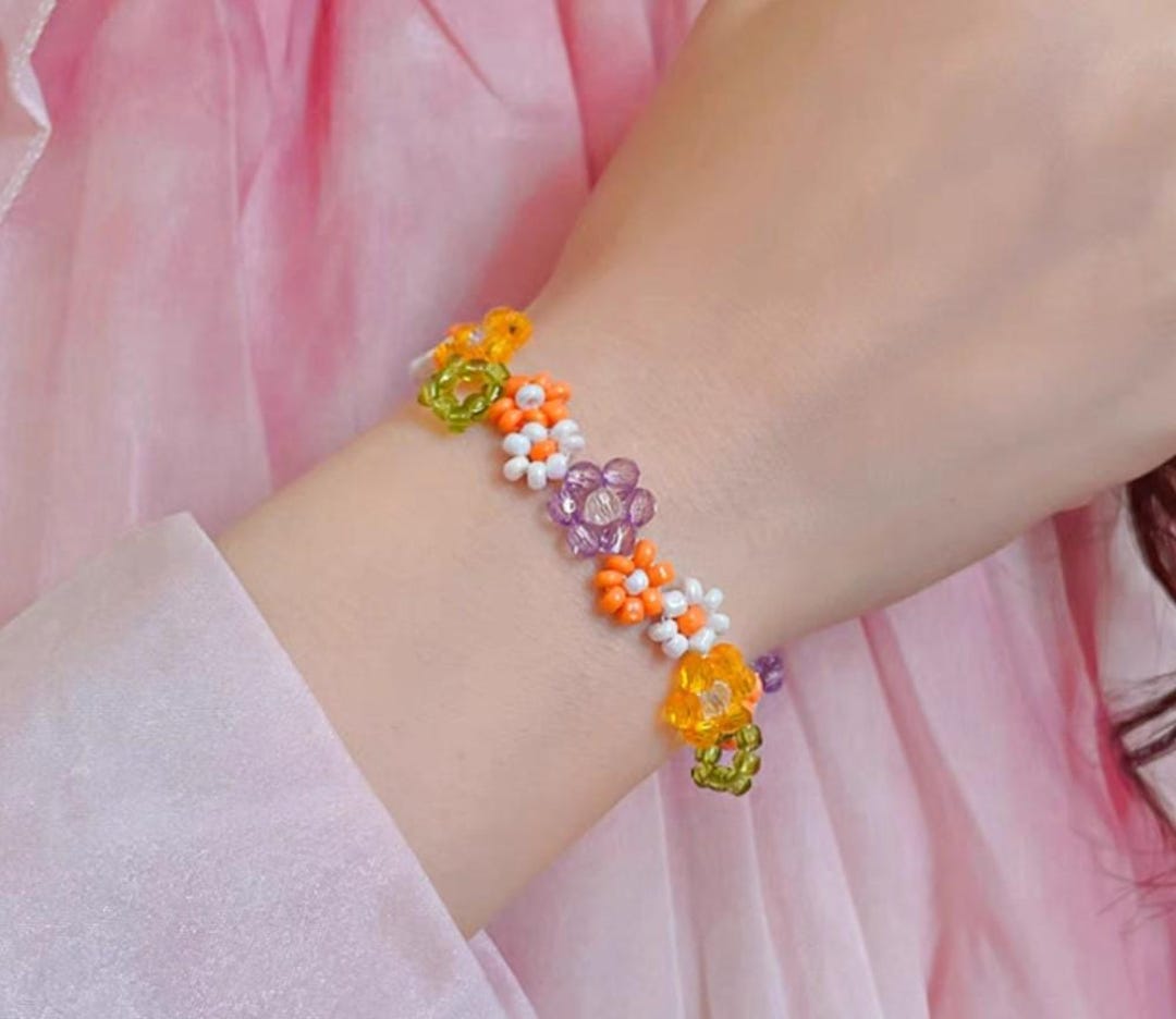 Bead String Bracelet Personalized Bracelet Crystal Flower Bracelet ...