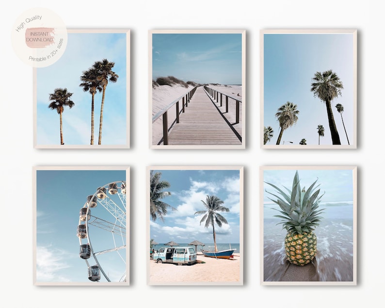 Set of 6 Coastal Print, Summer Photo Prints, Blue Sky Poster,tropical ...