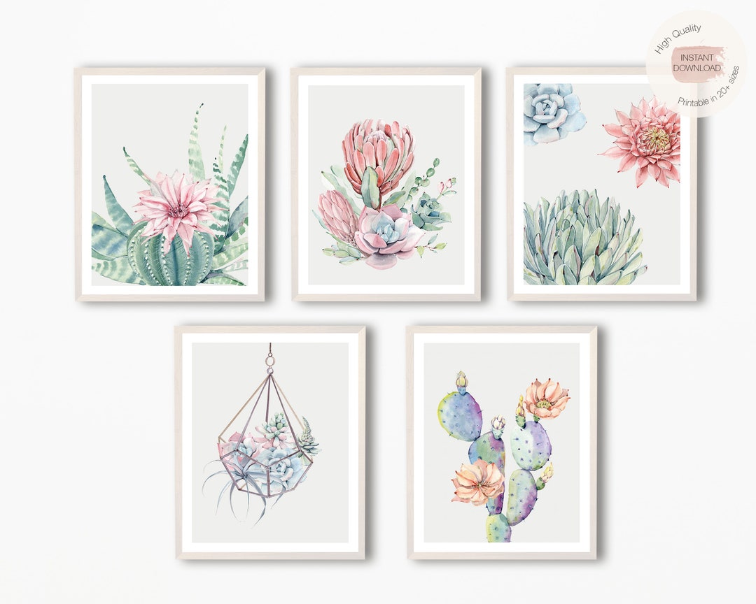 Set of 5 Cactus Prints,botanical Prints,watercolor Cactus,succulent ...