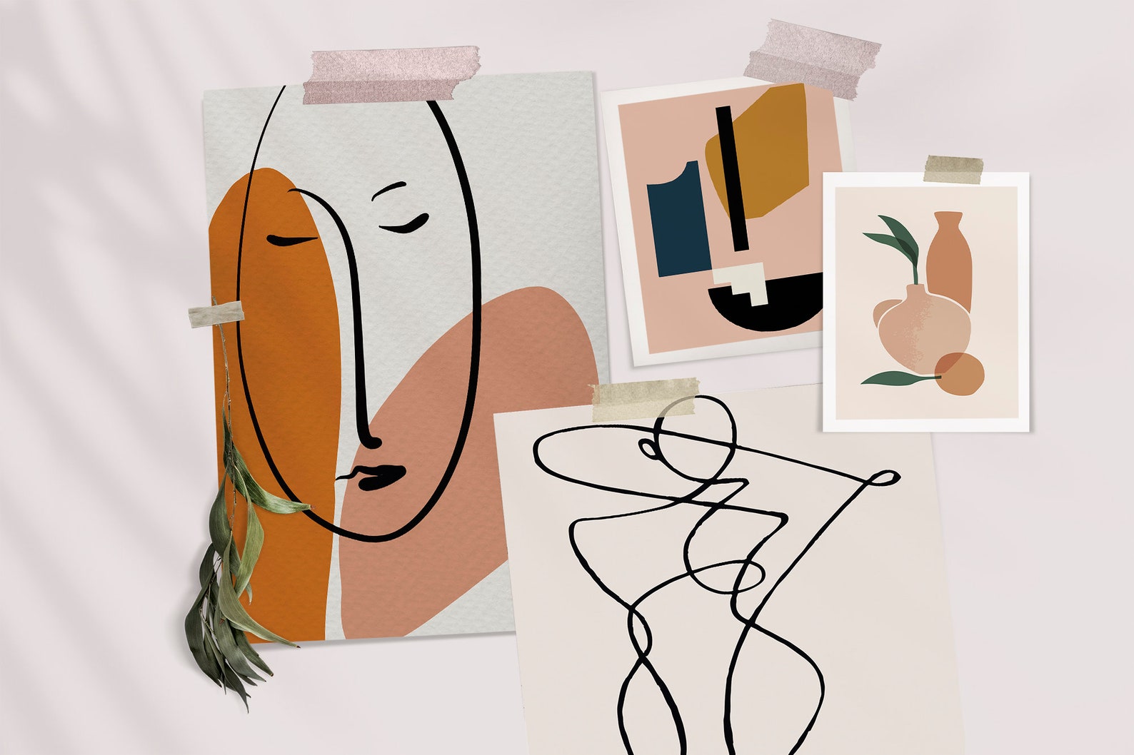 Set of 4 Minimal Wall Art Prints Terracotta Printable Mid - Etsy