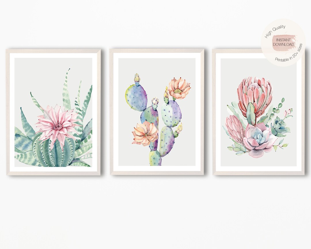 Set of 3 Cactus Prints,botanical Prints,watercolor Cactus,succulent ...