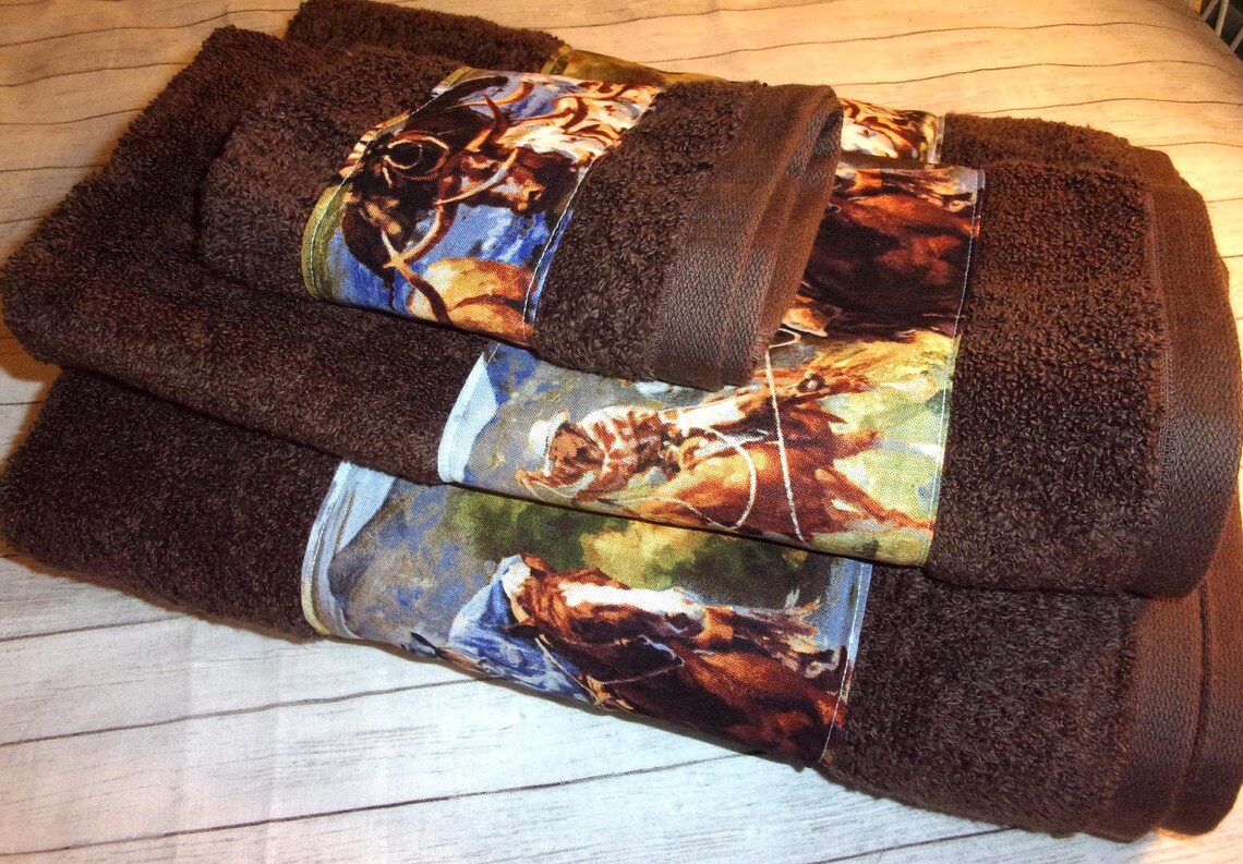 Western Cattle Drive Cowboy 3 Piece Chocolate Brown Western Horses ...