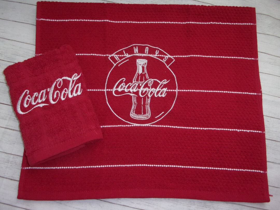 Coca Cola Inspired 2 Piece Red White Kitchen Dish Tea Towel and Dish ...
