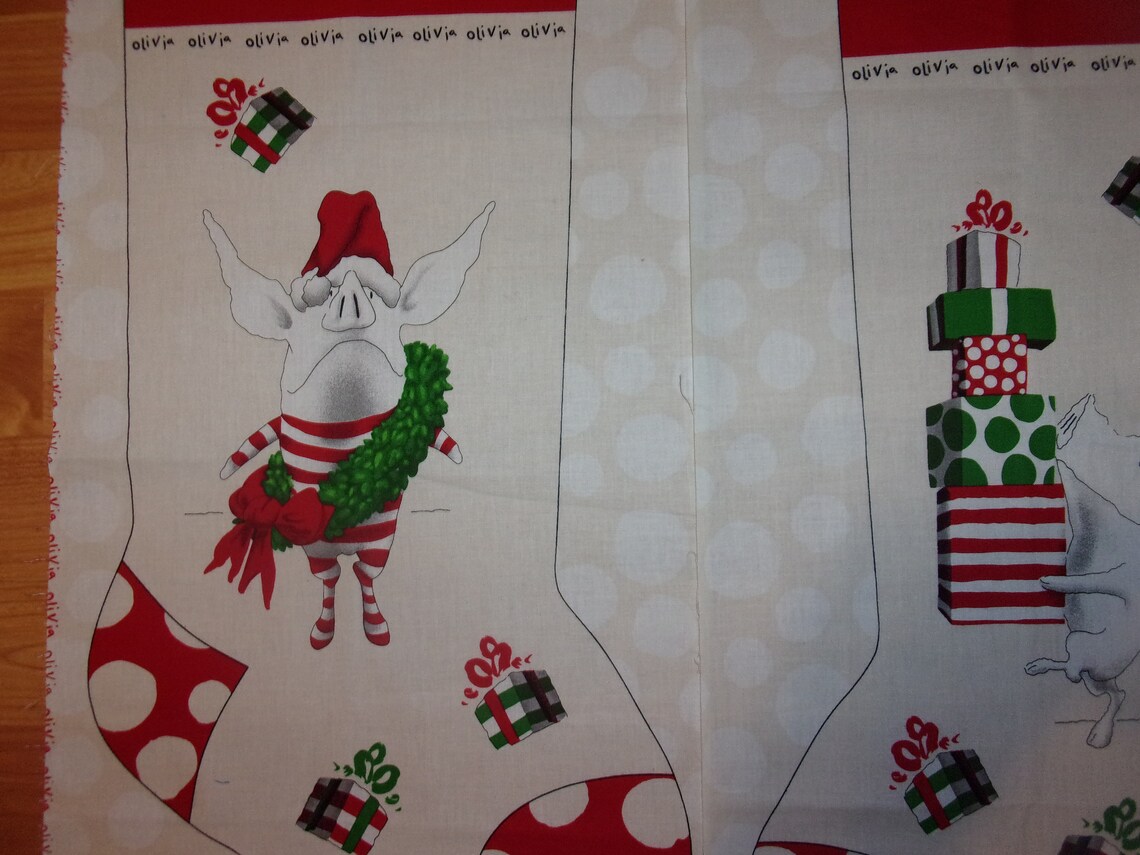DYI OLIVIA the PIG Christmas Stocking Panel Cotton Fabric - Etsy
