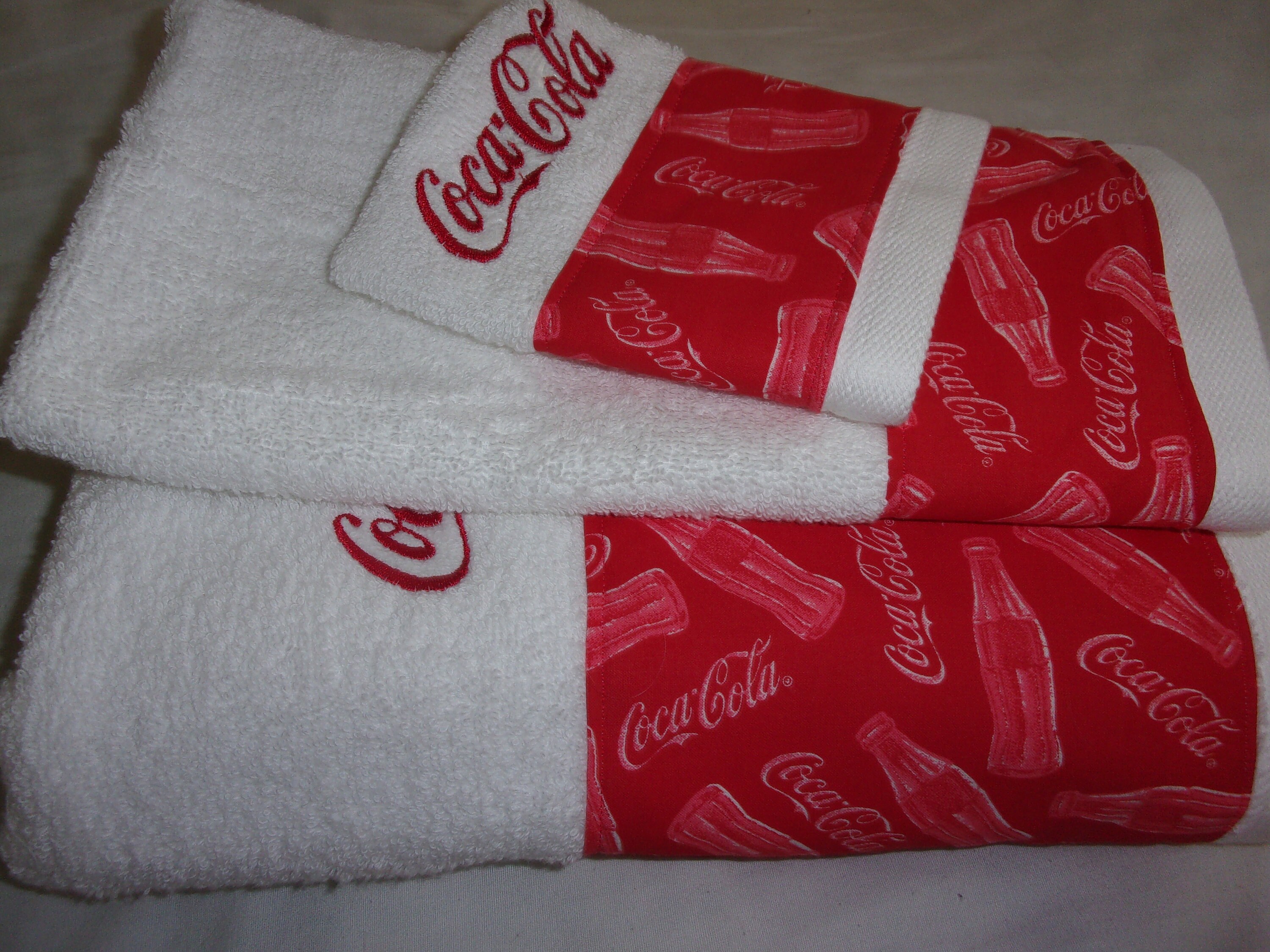 Coca Cola Inspired 3 Piece Embroidered Bath Towel Hand/Guest Towel Wash ...