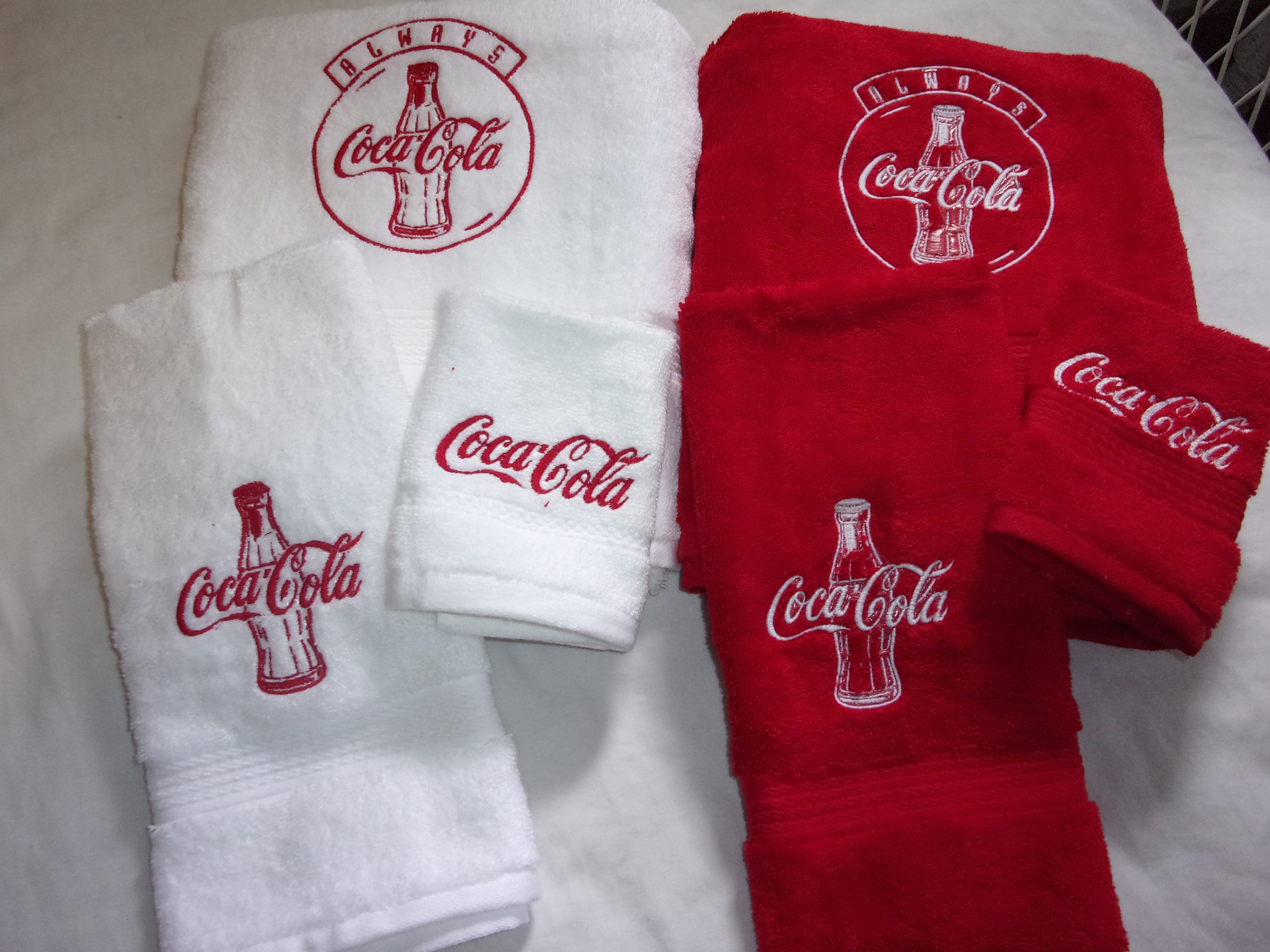 Coca Cola Inspired 3 Piece Embroidered Bath Towel Hand/Guest Towel Wash ...