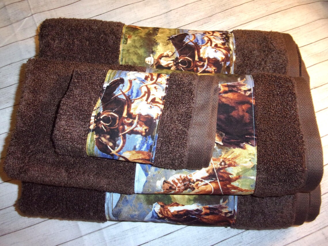 Western Cattle Drive Cowboy 3 Piece Chocolate Brown Western Horses ...