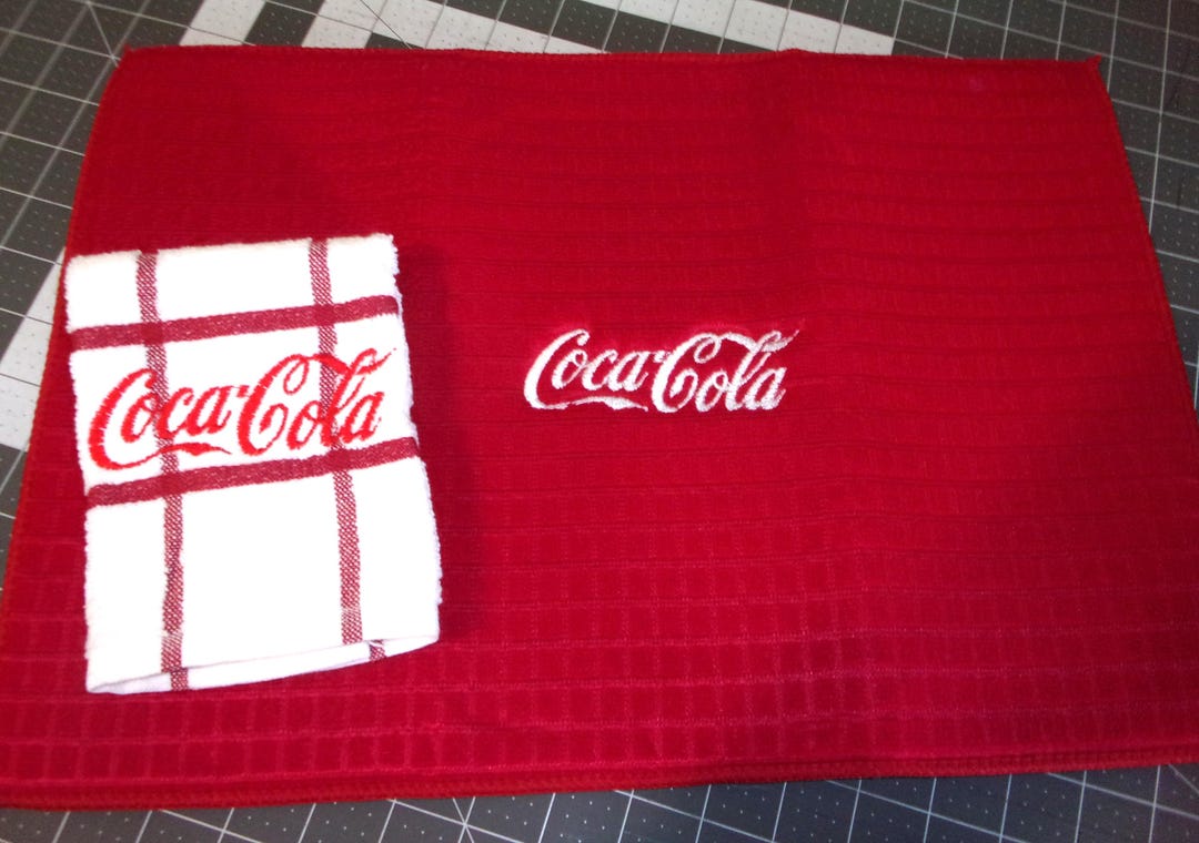 2 Piece Coca Cola Logo Inspired Red Dish Dry Drying Mat Place Mat and ...