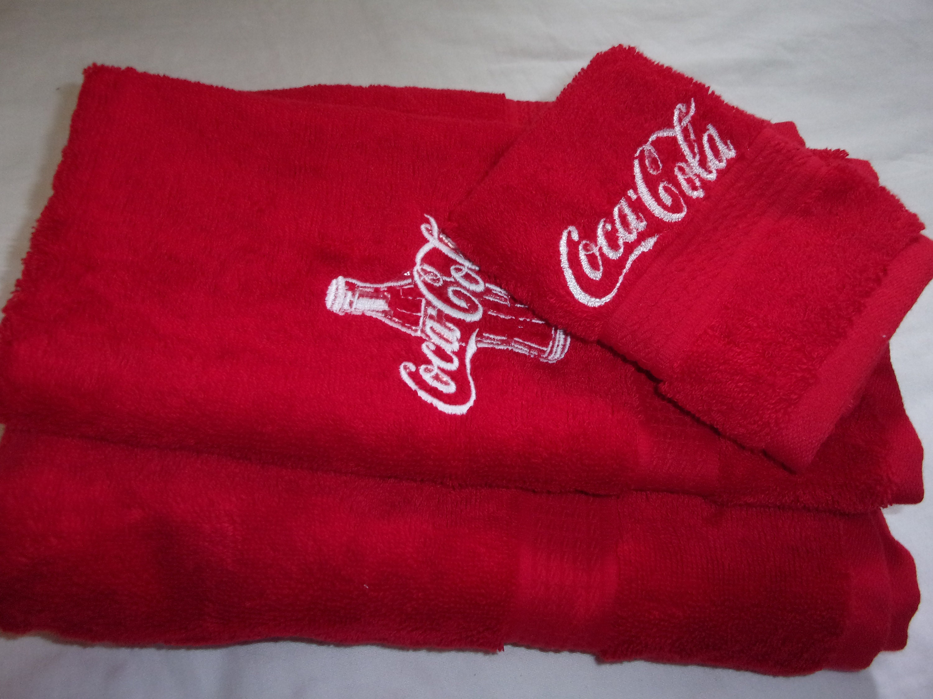 Coca Cola Inspired 3 Piece Embroidered Bath Towel Hand/Guest Towel Wash ...