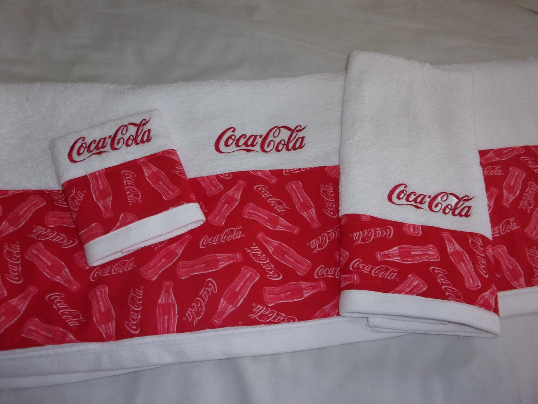 Coca Cola Inspired 3 Piece Embroidered Bath Towel Hand/guest Towel Wash ...