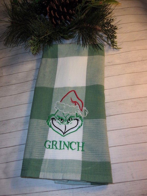 GRINCH Inspired Green and White Check Grinch Face Embroidered | Etsy