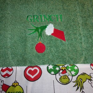 The Grinch Inspired Embroidered GREEN and RED 2 Piece Towel Set Hand ...