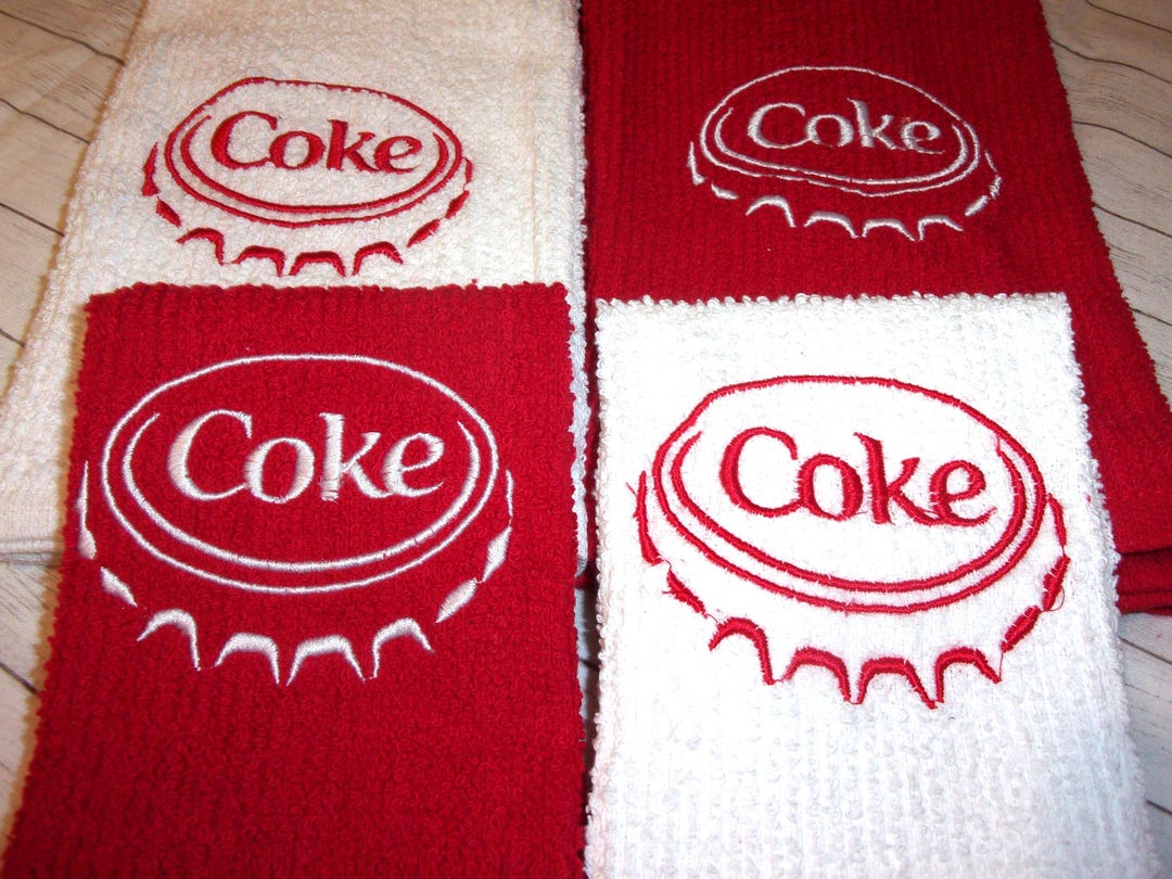 Coca Cola Coke Inspired 4 Piece Red and White Embroidered Coke Cap Bar ...