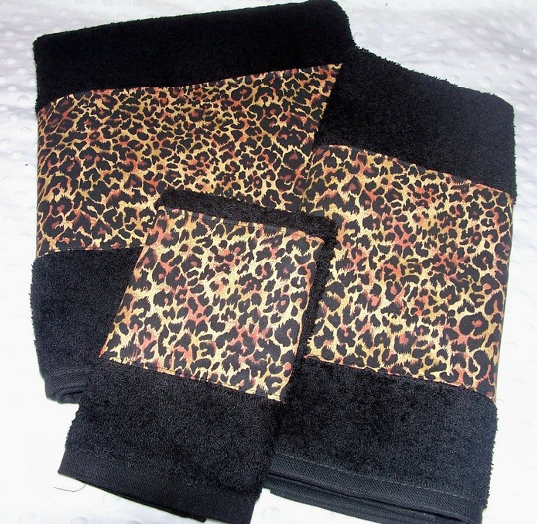 Cheetah Leopard Print Black Bath Towels 3 Piece Black Bath Hand/guest ...