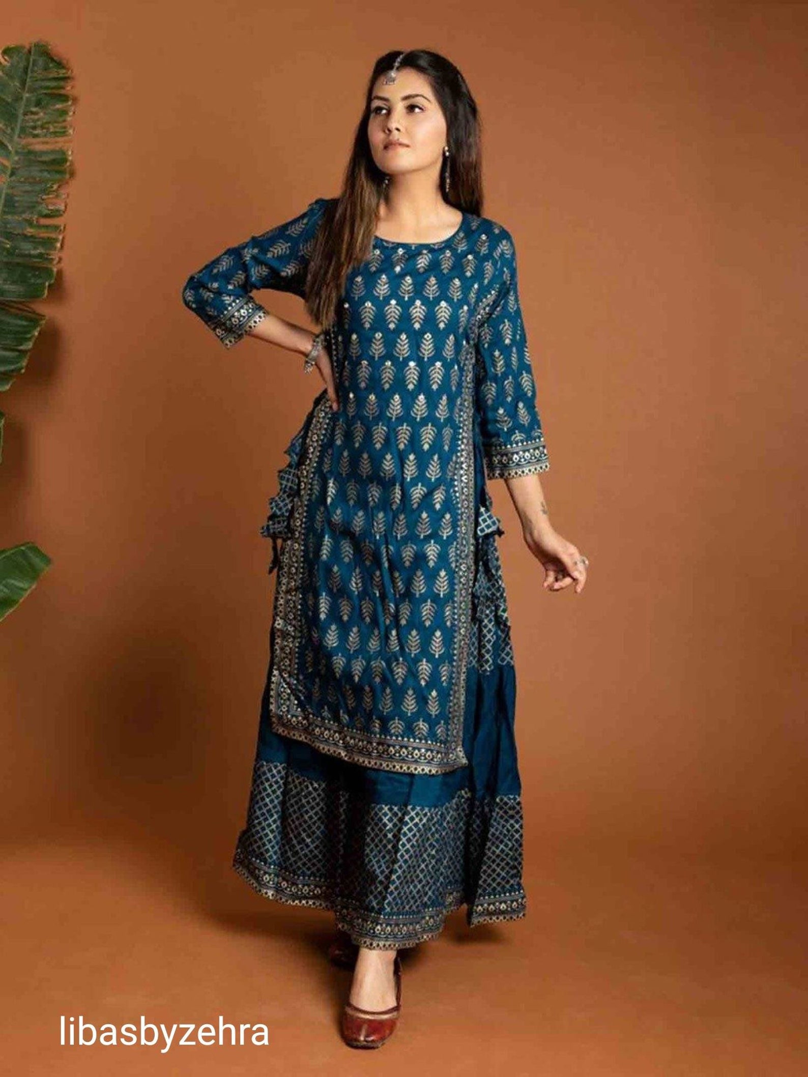 Two Piece Kurta Set Kurta With Pallazo Blue Kurta Set - Etsy