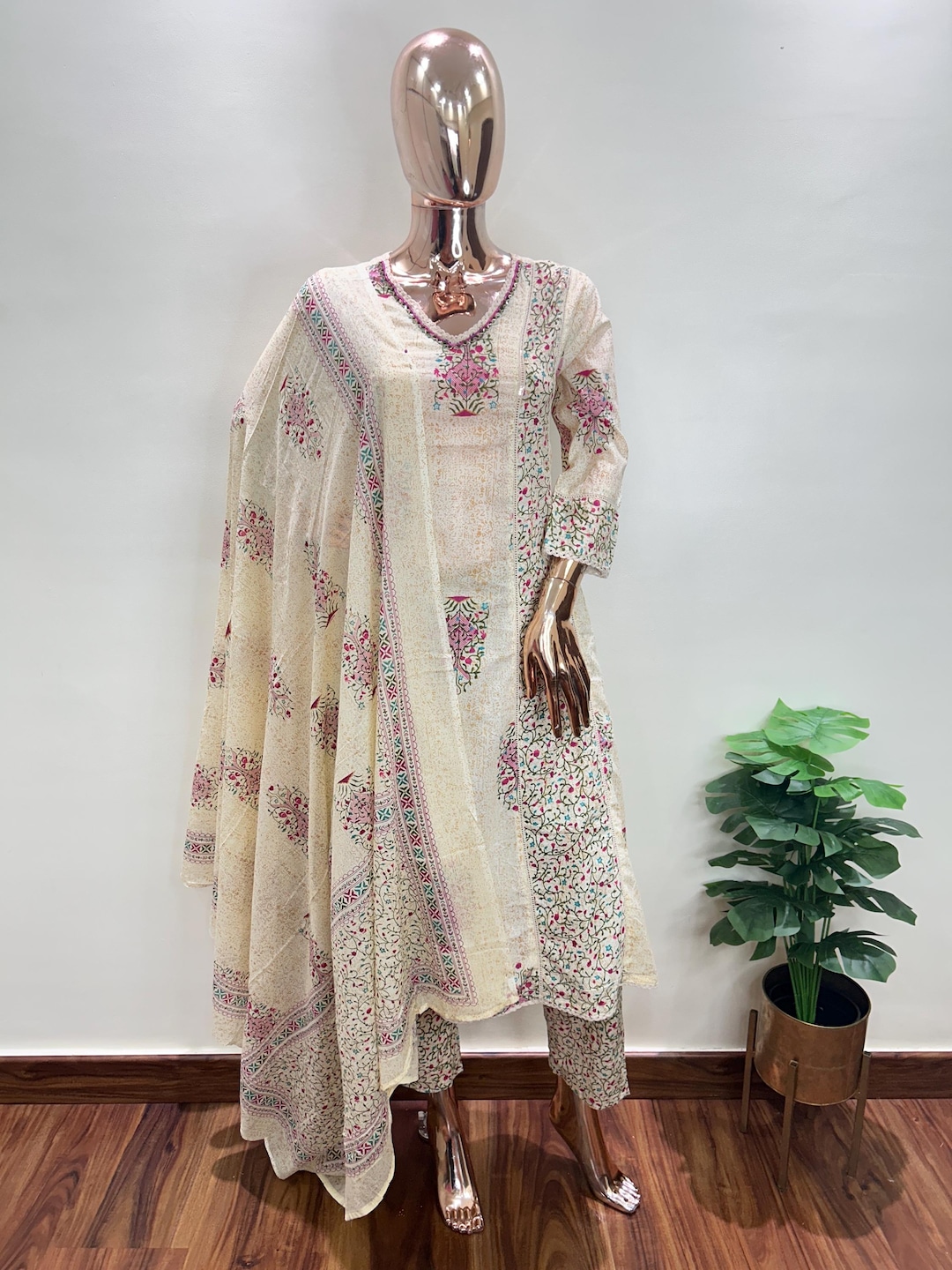 Hand Printed Cotton Kurta Set With Dupatta - Ready to Wear Indian ...
