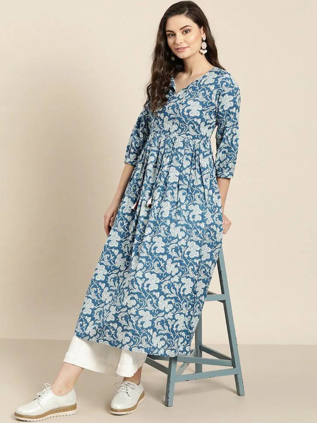 Blue Cotton Kurta Hand Printed Kurta Anarkali Dress Block Print Kurta ...