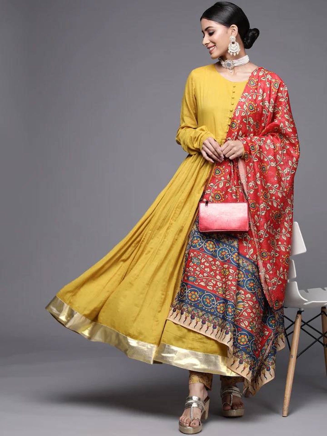 Mustard Yellow Cotton Anarkali Kurta Set Kurta for Women Indian Wedding ...