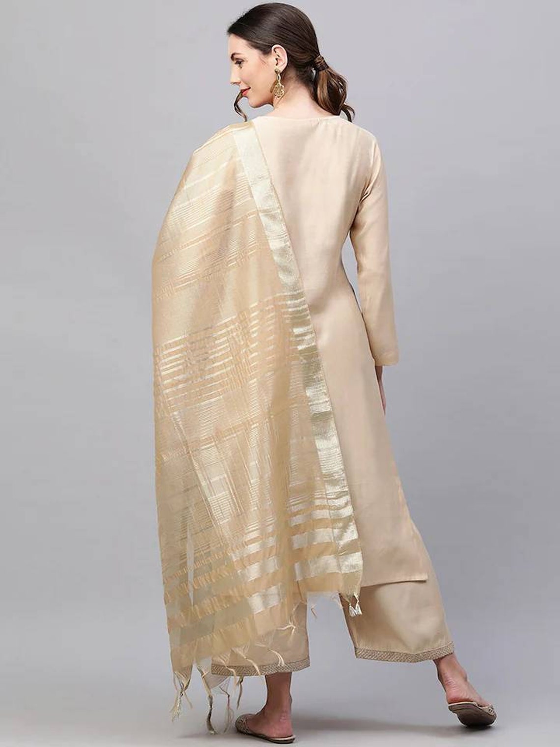 Beige Embroidered Regular Kurta With Palazzos & With Dupatta - Etsy