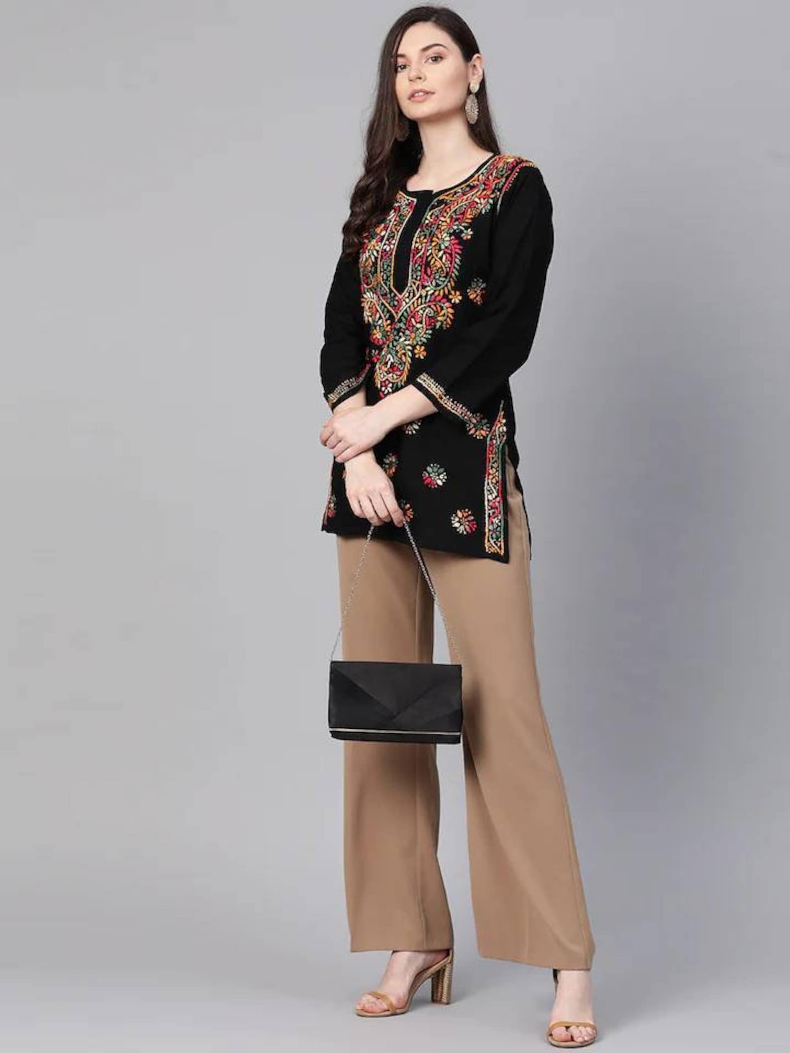 Black and Multicolored Chickenkari Kurti Pure Cotton Kurta - Etsy