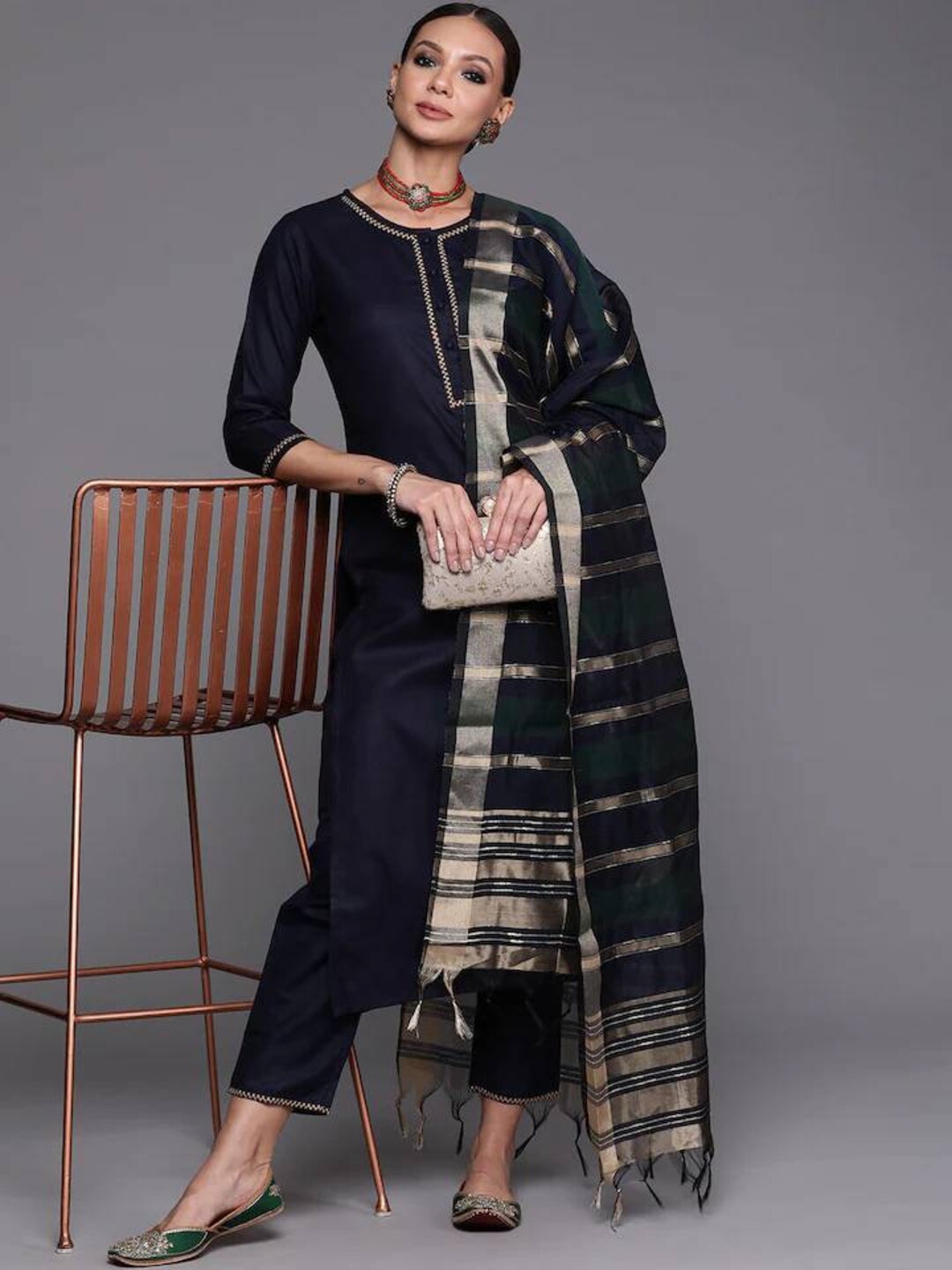 Navy Blue Solid Silk Kurta Set for Women Kurta With Pant and - Etsy