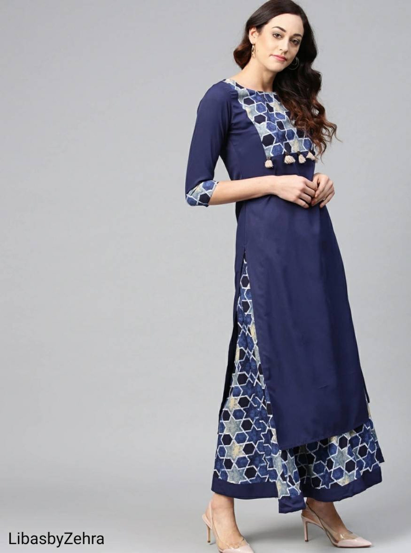 Navy Blue Solid Kurta Set Kurta Palazzo Set Kurti Set for - Etsy