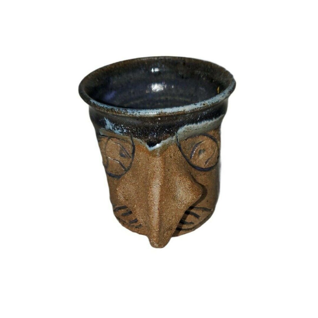Vintage Face Mug Art Pottery 3D Handmade Stoneware Signed - Nose is ...
