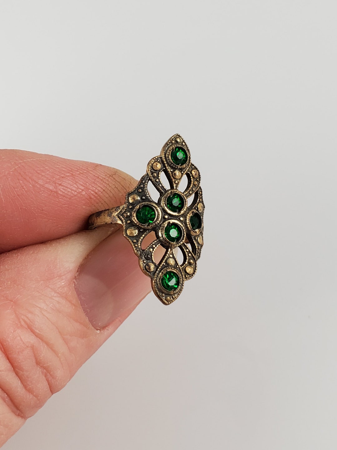 Vintage Nemco Art Deco Emeralds Sterling Ring R6 - Etsy