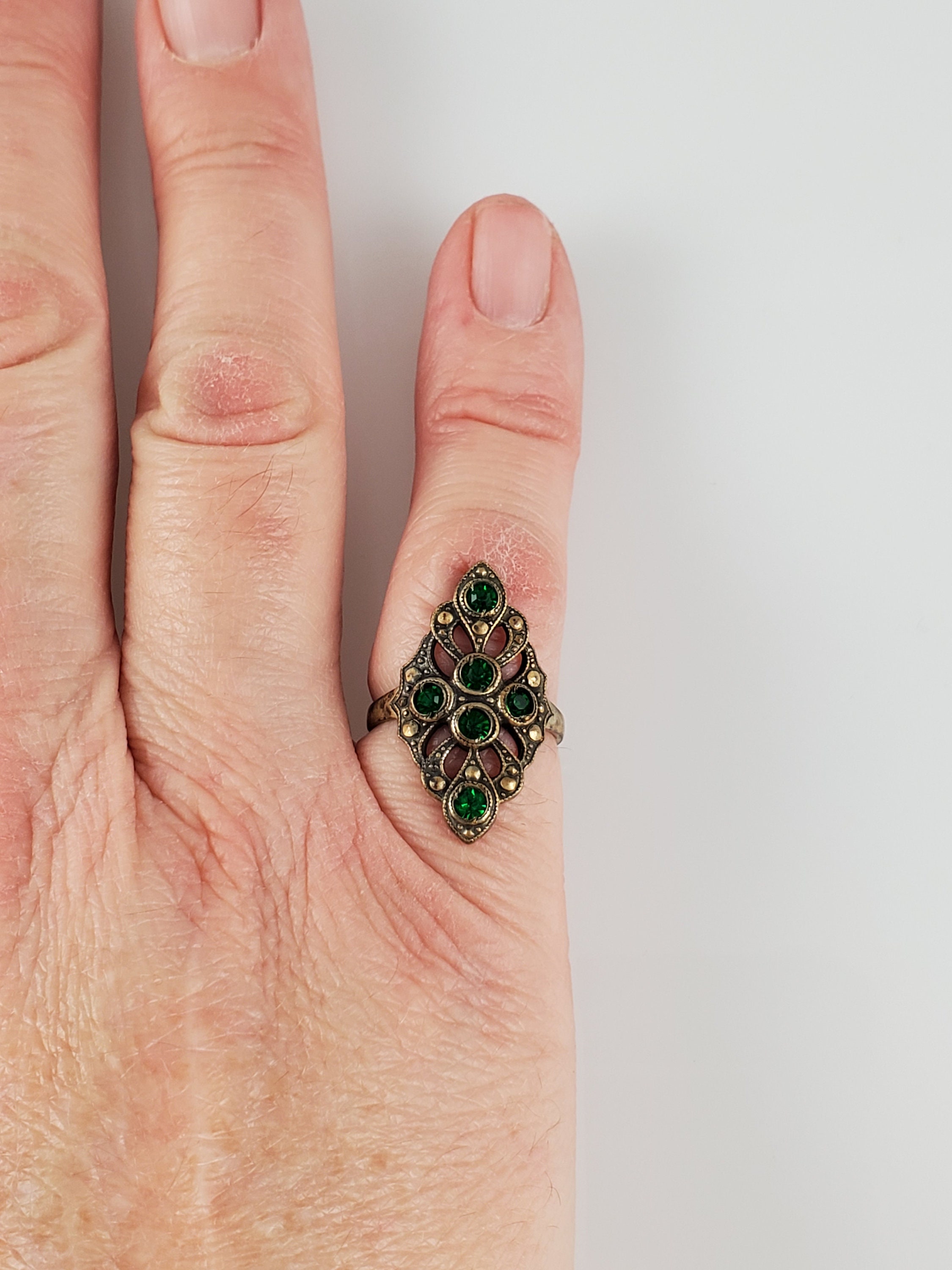 Vintage Nemco Art Deco Emeralds Sterling Ring R6 - Etsy