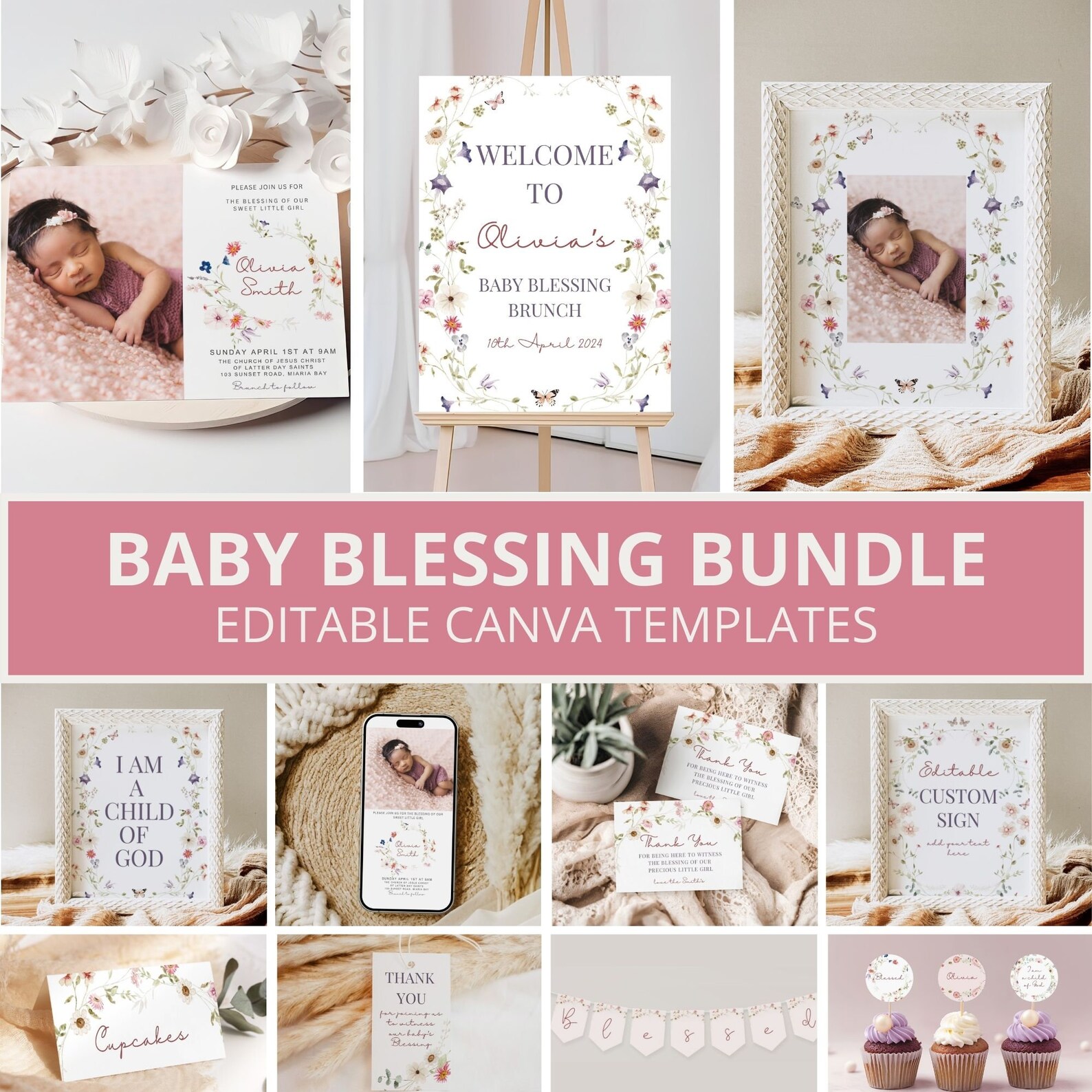 Baby Blessing Invitation Bundle, Canva, LDS Baby Blessing Invitation ...