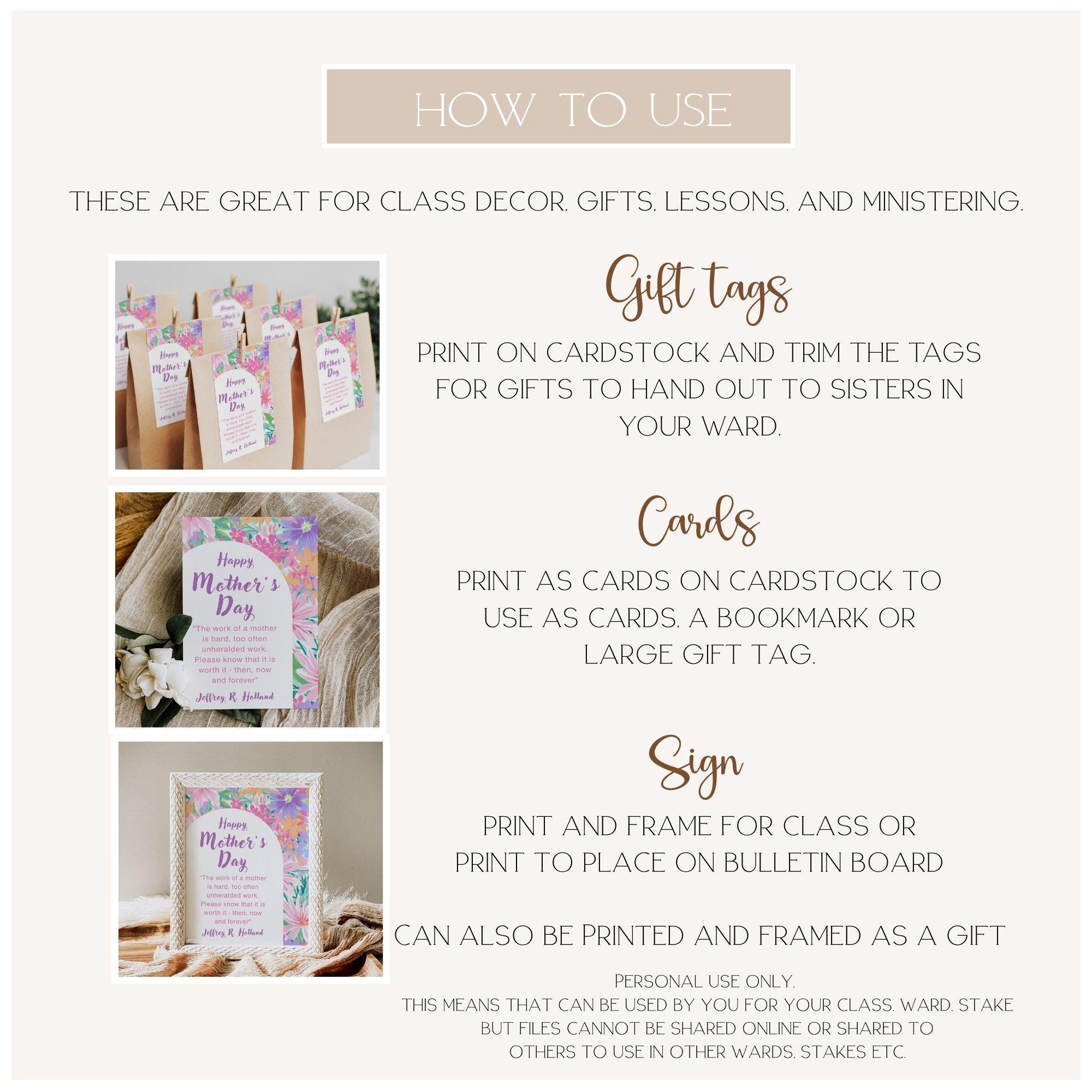 LDS Mother's Day Quote Card, LDS Mother's Day Handout, Mother's Day ...