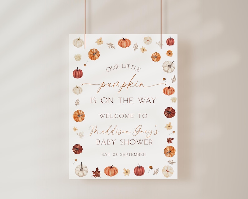 Little Pumpkin Baby Shower Welcome Sign, Fall in Love With Baby, Canva ...